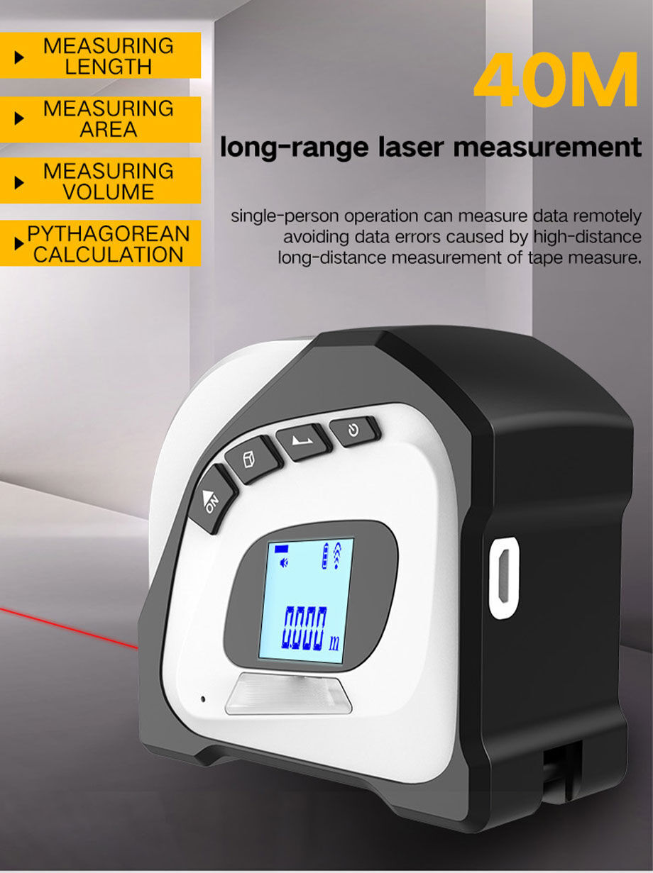 2 In 1 40m Electronic Measuring Tape Lcd Display Laser Digital Range ...
