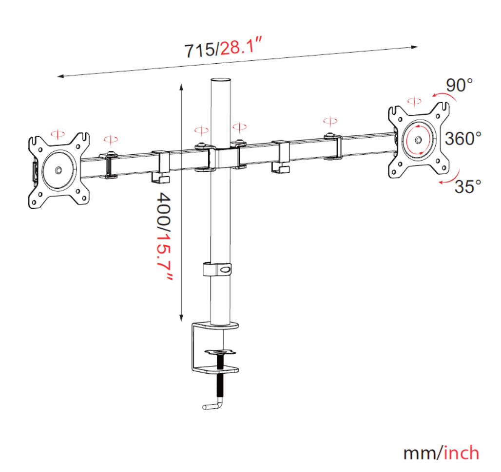 V-mounts Dual Arms Monitor Mount 8kg Load Capacity 75/100 Vesa 13-27 ...