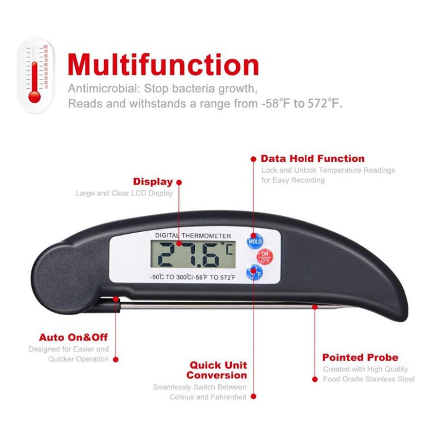 Stainless Steel Probe Food Thermometer Digital Instant Read Kitchen ...