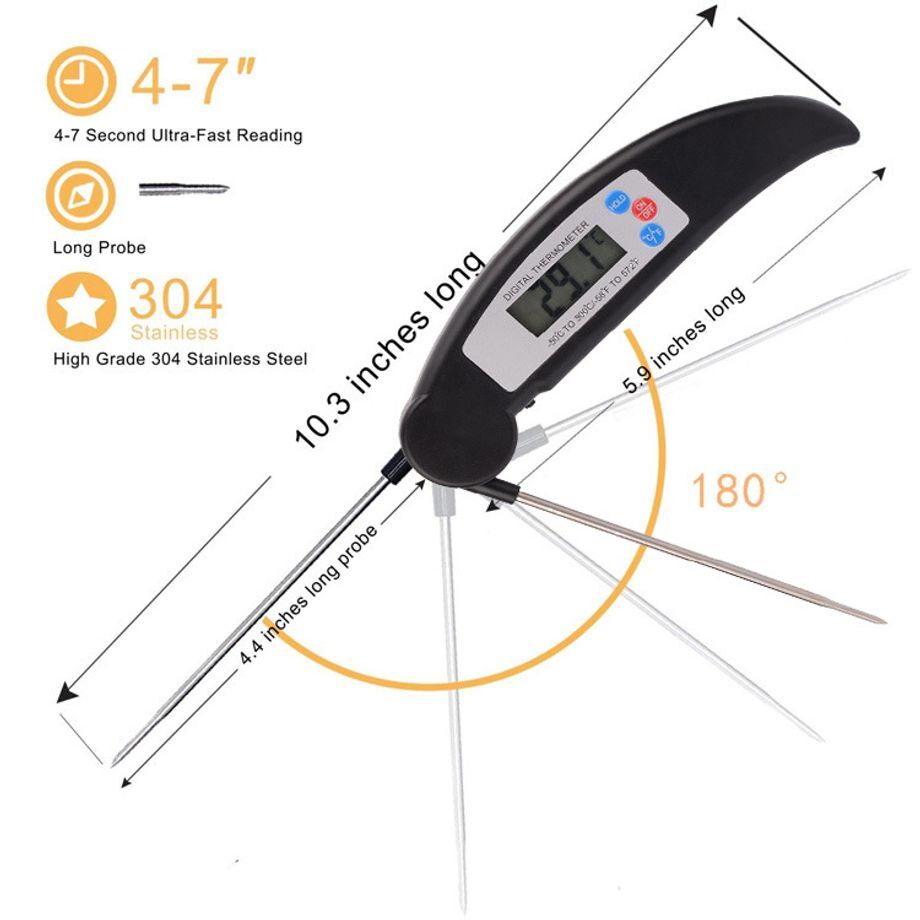 Stainless Steel Probe Food Thermometer Digital Instant Read Kitchen ...