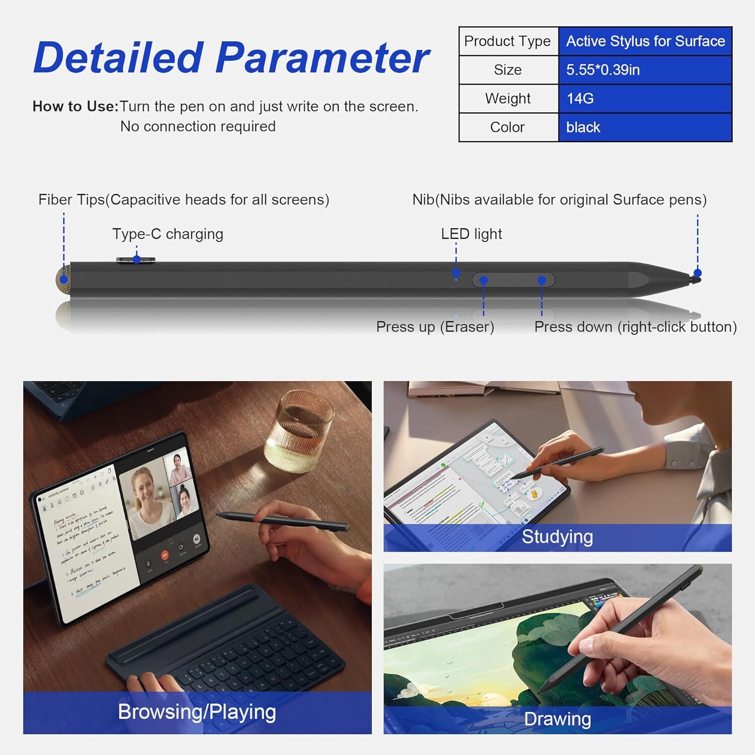 Professional Surface Stylus Pen With 4096 Pressure Sensitivity For ...