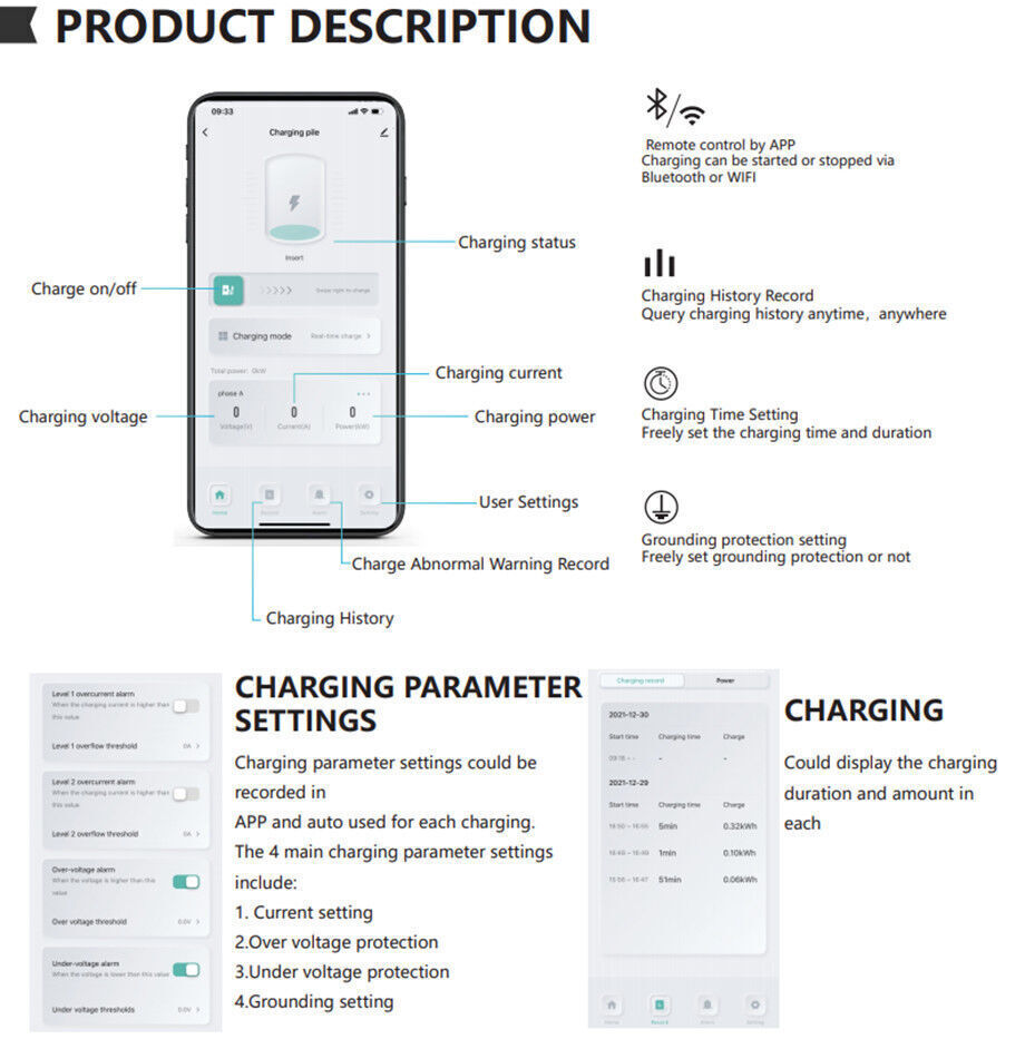 7kw Wifi 4g Home App Charger Type 1 Connector Car Electric Charger Ac ...