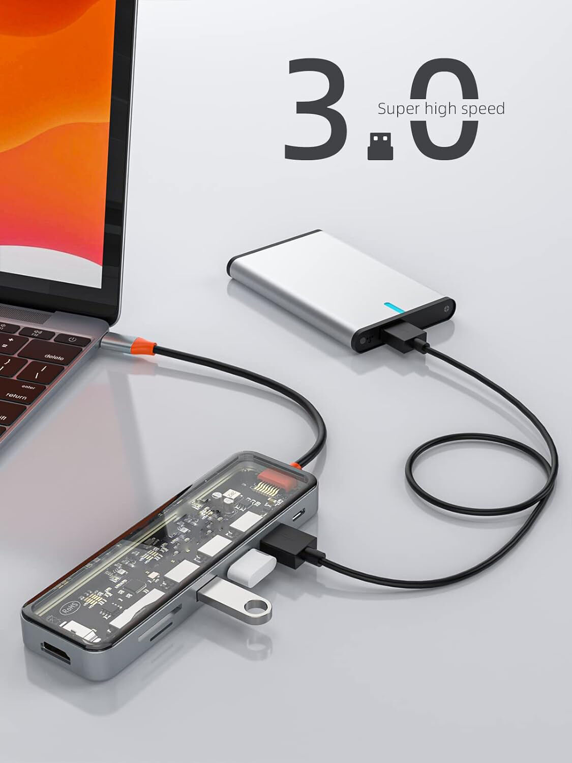 High End Usb-c Docking Station 7-in-1 With Transparent Top+zinc Alloy ...