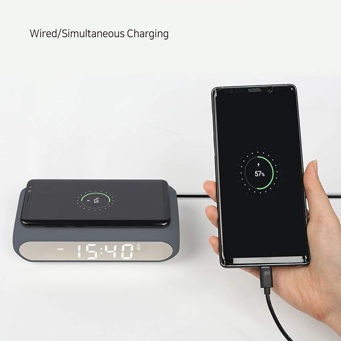 Mooas Qi Wireless Charging Slim Mirror Desk Clock, Compact Digital ...