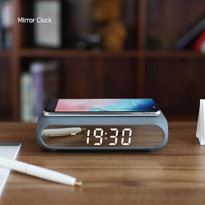 Mooas Qi Wireless Charging Slim Mirror Desk Clock, Compact Digital ...