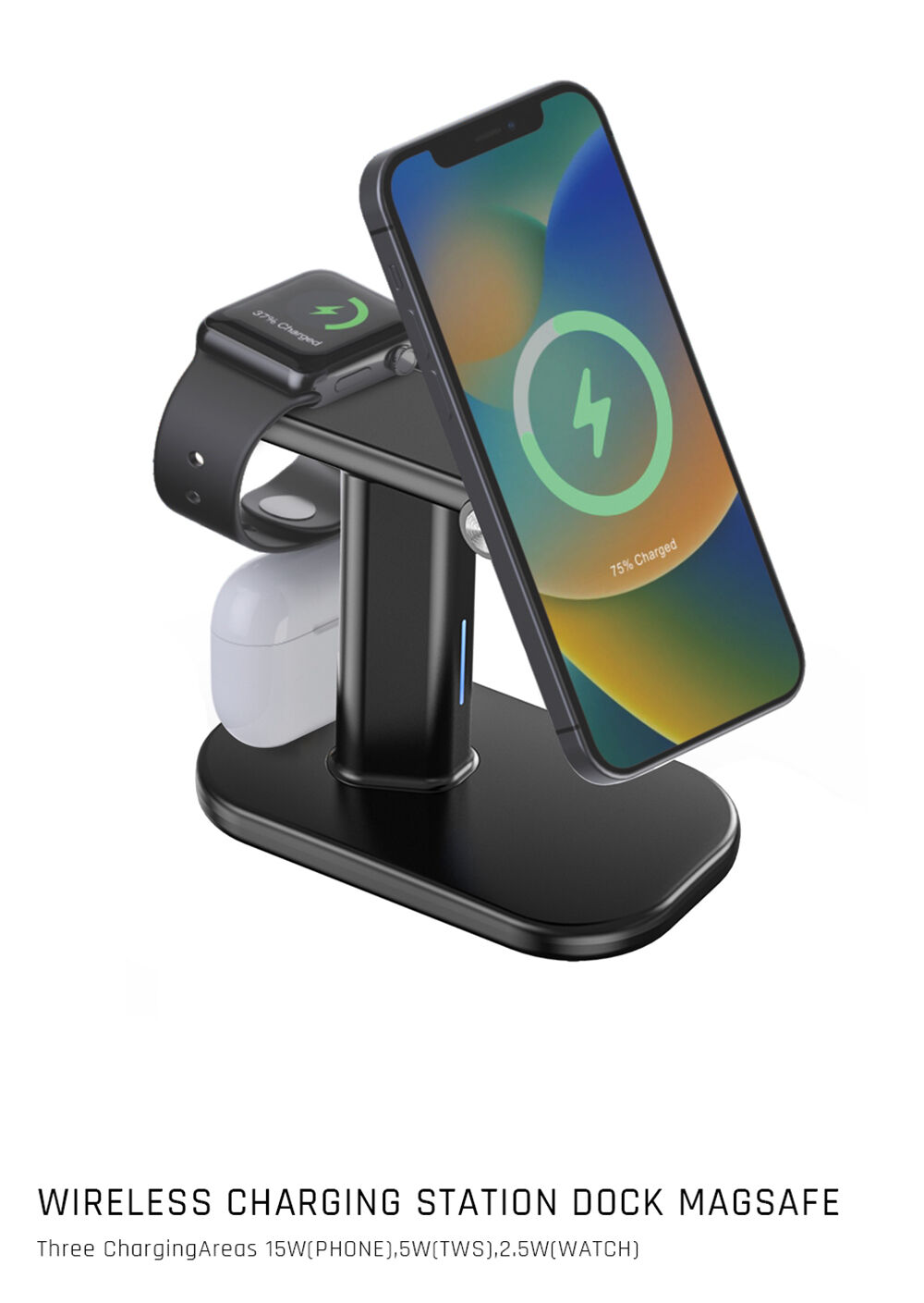 4 In1 Wireless Charging Station 15w Fast Wireless Charger Stand Wireless Charger Station Dock ...
