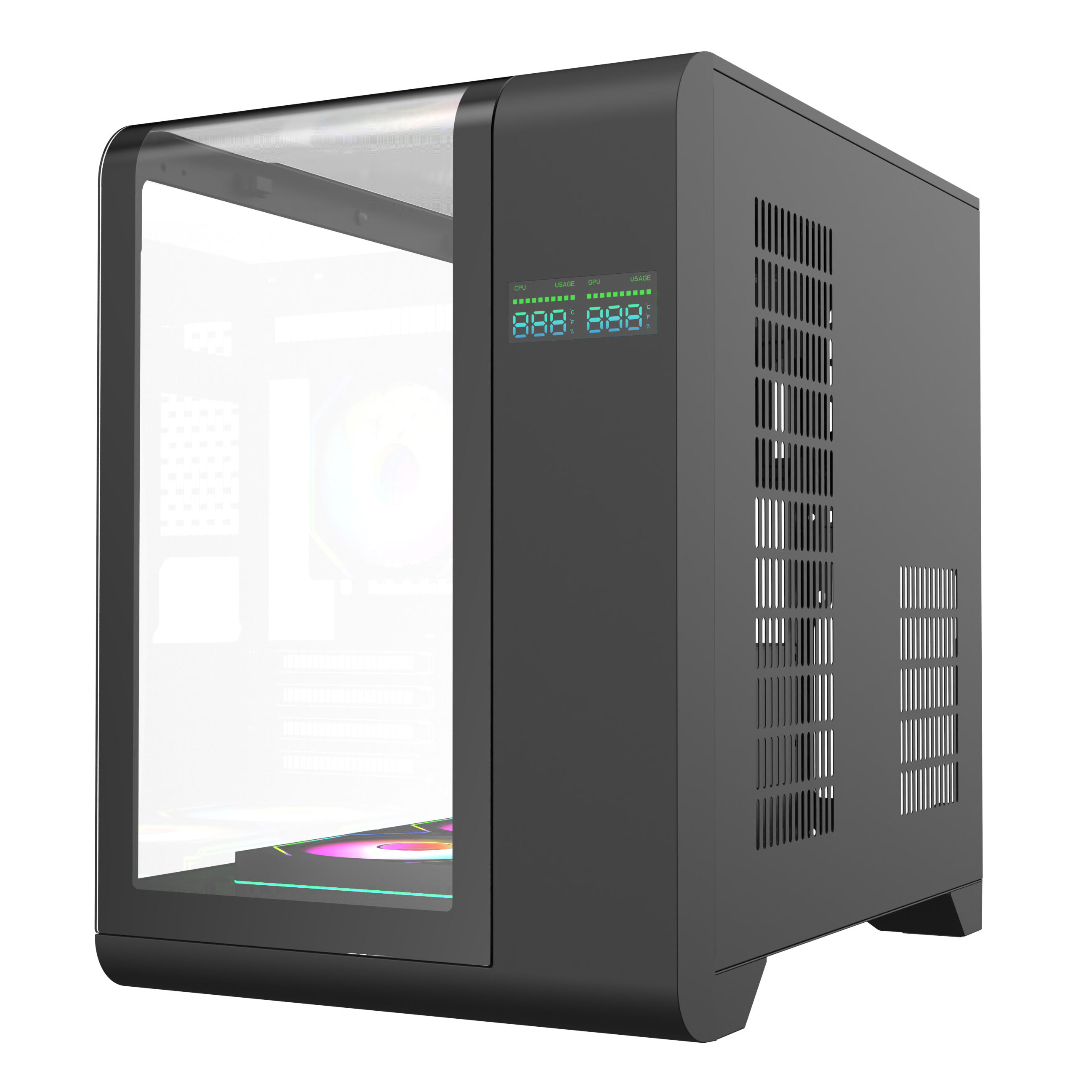 Top & Front Curve Glass Panel Pc Case M-atx Gaming Computer Case ...