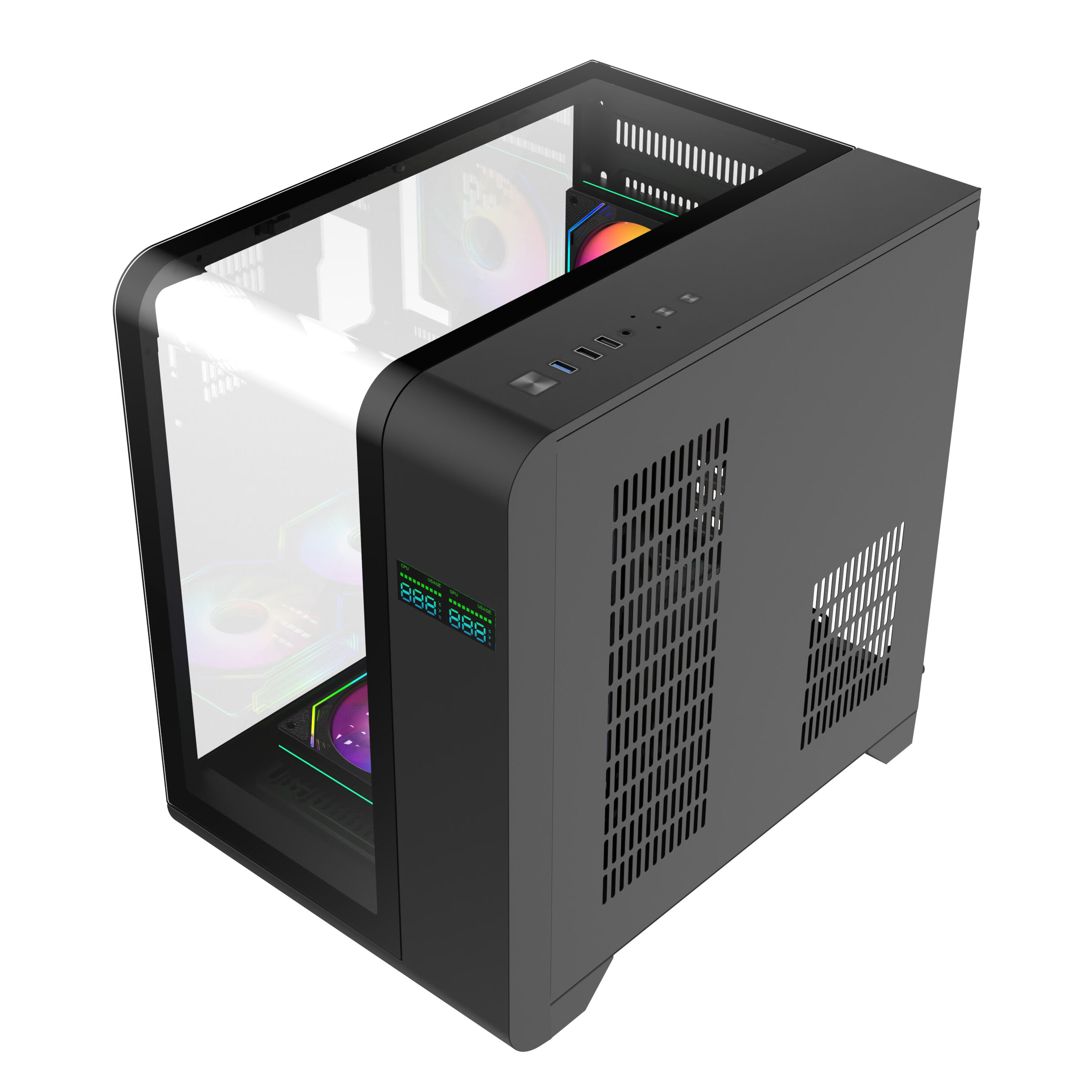 Top & Front Curve Glass Panel Pc Case M-atx Gaming Computer Case ...