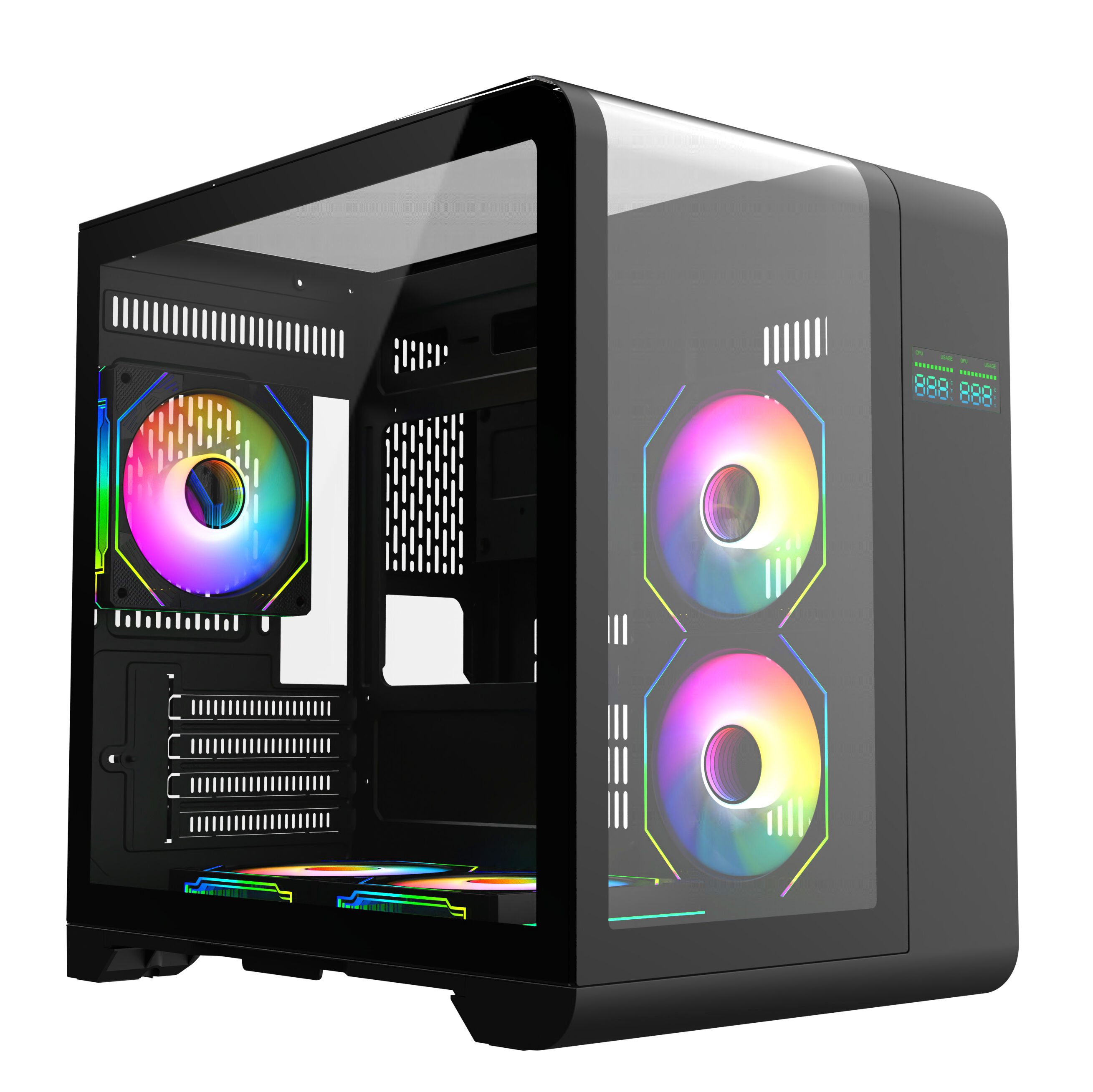 Top & Front Curve Glass Panel Pc Case M-atx Gaming Computer Case ...
