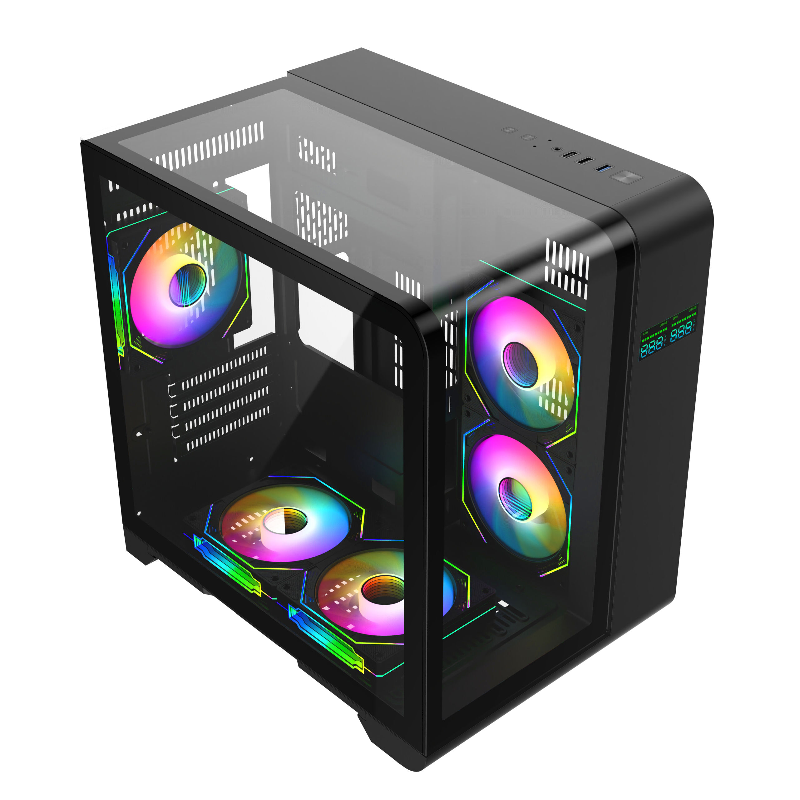 Top & Front Curve Glass Panel Pc Case M-atx Gaming Computer Case ...