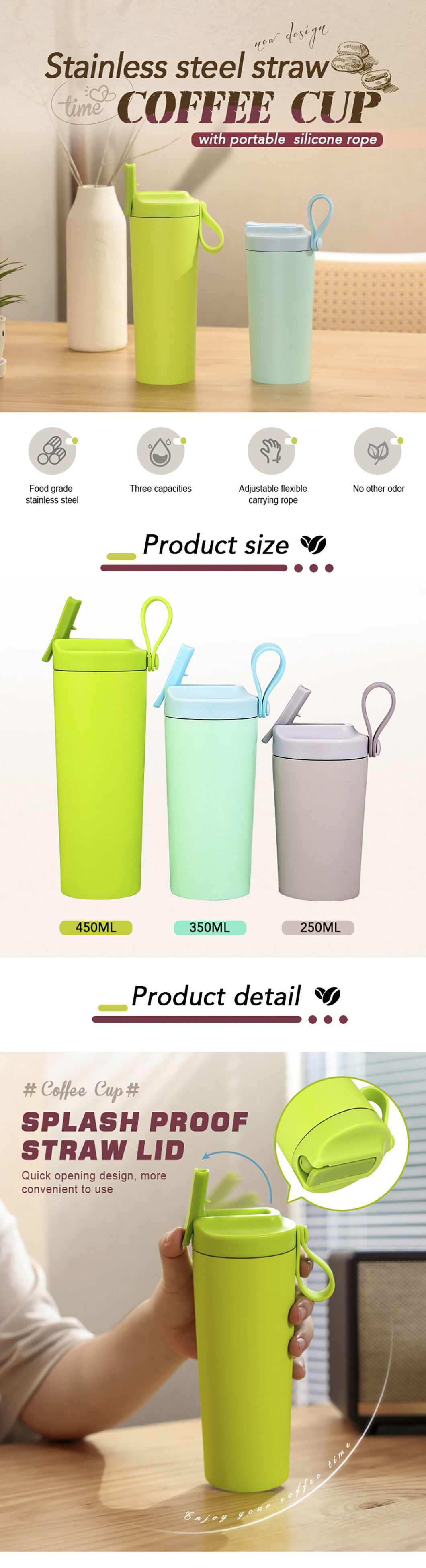 Everich Odm 250/350/450ml Double Wall Stainless Steel Insulated Coffee ...