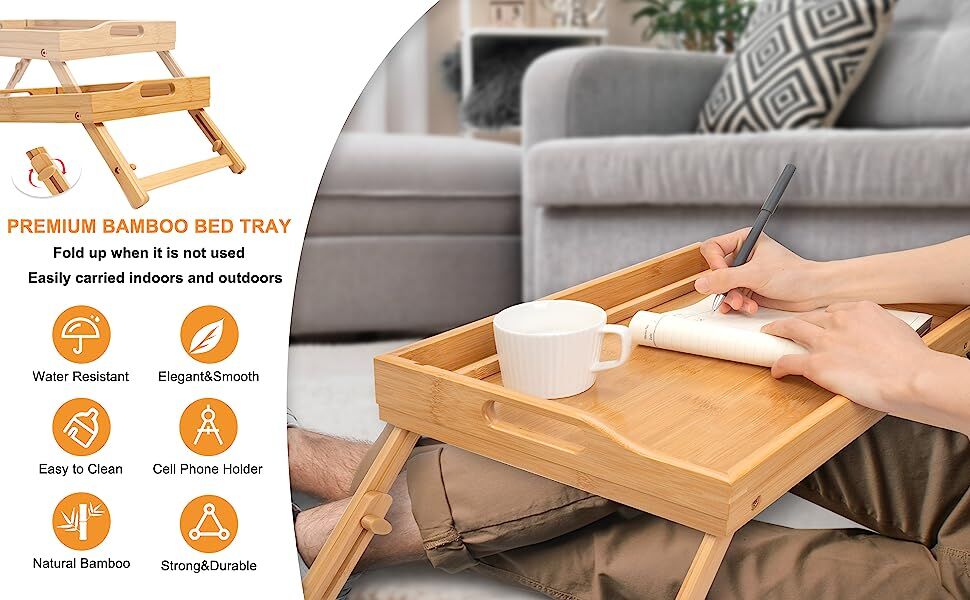 Folding Legs Bamboo Bed Tray Table With Handles Bamboo Serving Tray ...