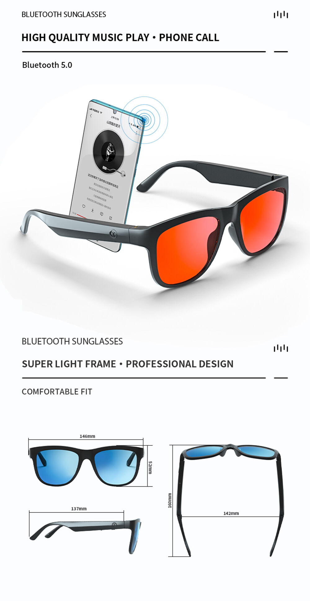 Hot Selling Smart Audio Glasses Uv400 Eye Protection Smart Sunglasses ...