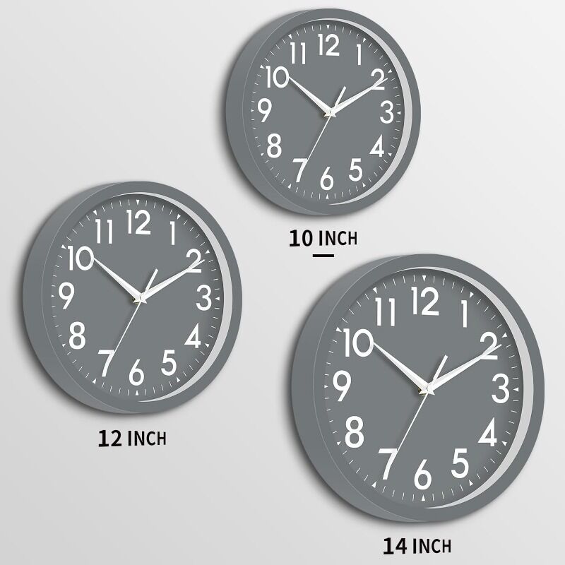 Promotional High-quality Modernization Durable 14 Inch Decoration Big Silent Gray Wall Clock ...