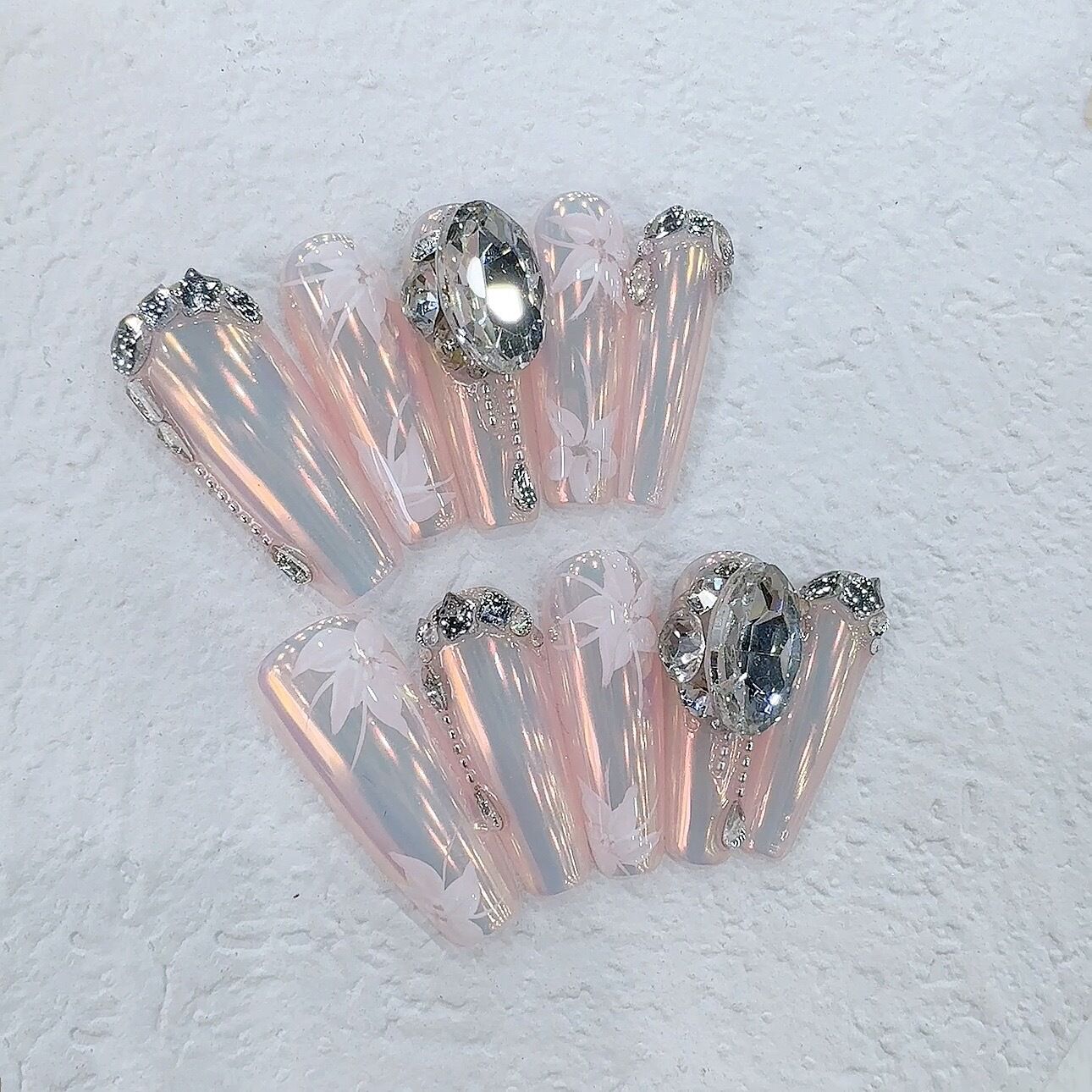 Wholesale Custom Press On Nails Medium Coffin Pearl French Tip Nails ...