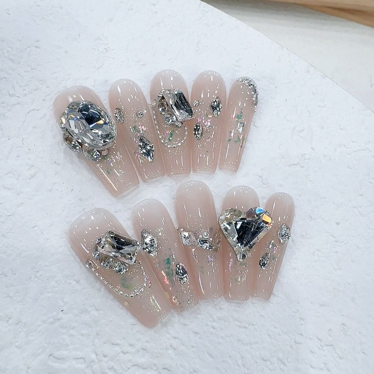 Wholesale Custom Press On Nails Medium Coffin Pearl French Tip Nails ...