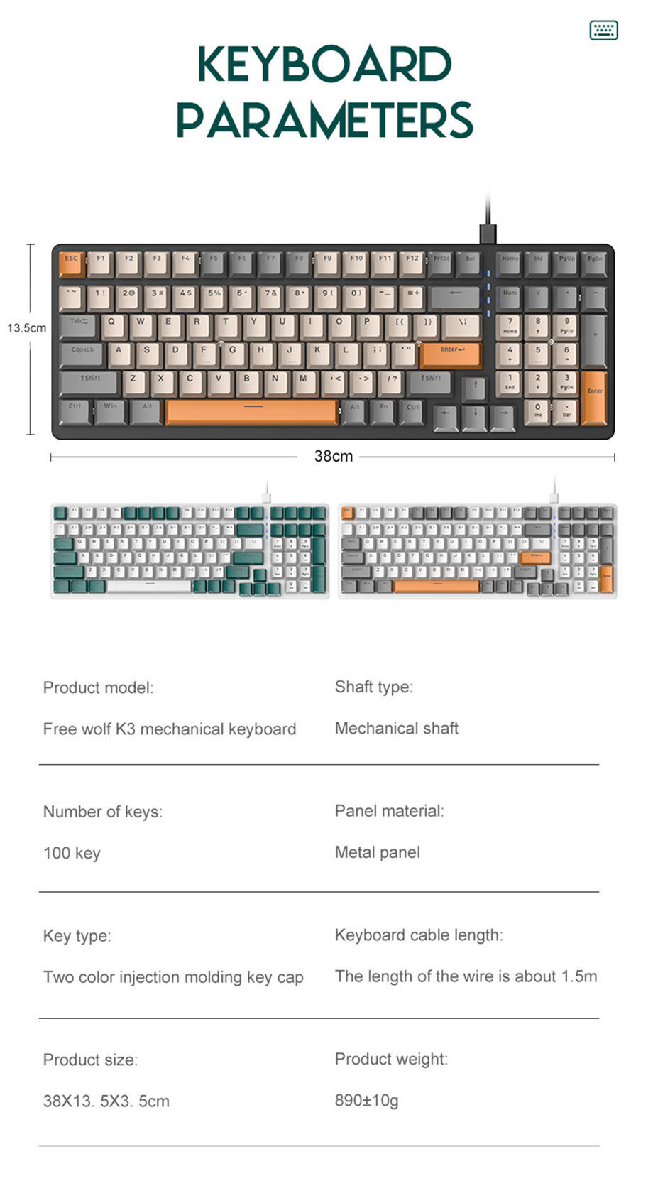 Free Wolf K3 Mechanical Keyboard 980 Games 100 Keys Customized Esports ...
