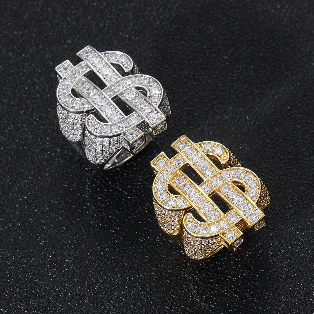 Dollar Sign Rings Silver Hipo Hop Fashion Iced Out Cubic Zircon ...