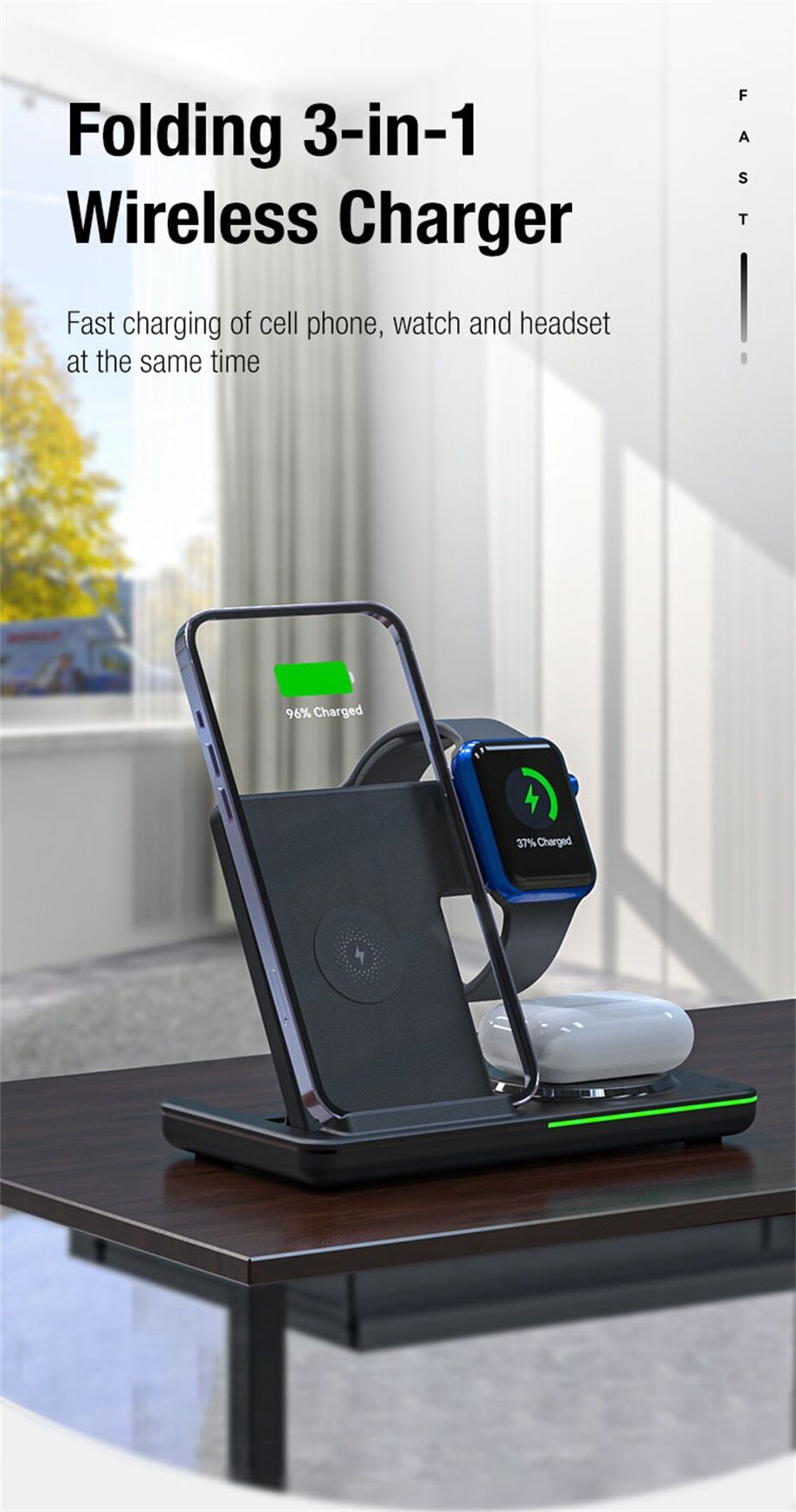 2024 Multifunction 3 In 1 Qi Foldable Wireless Charger 15w 3 In 1 Phone ...