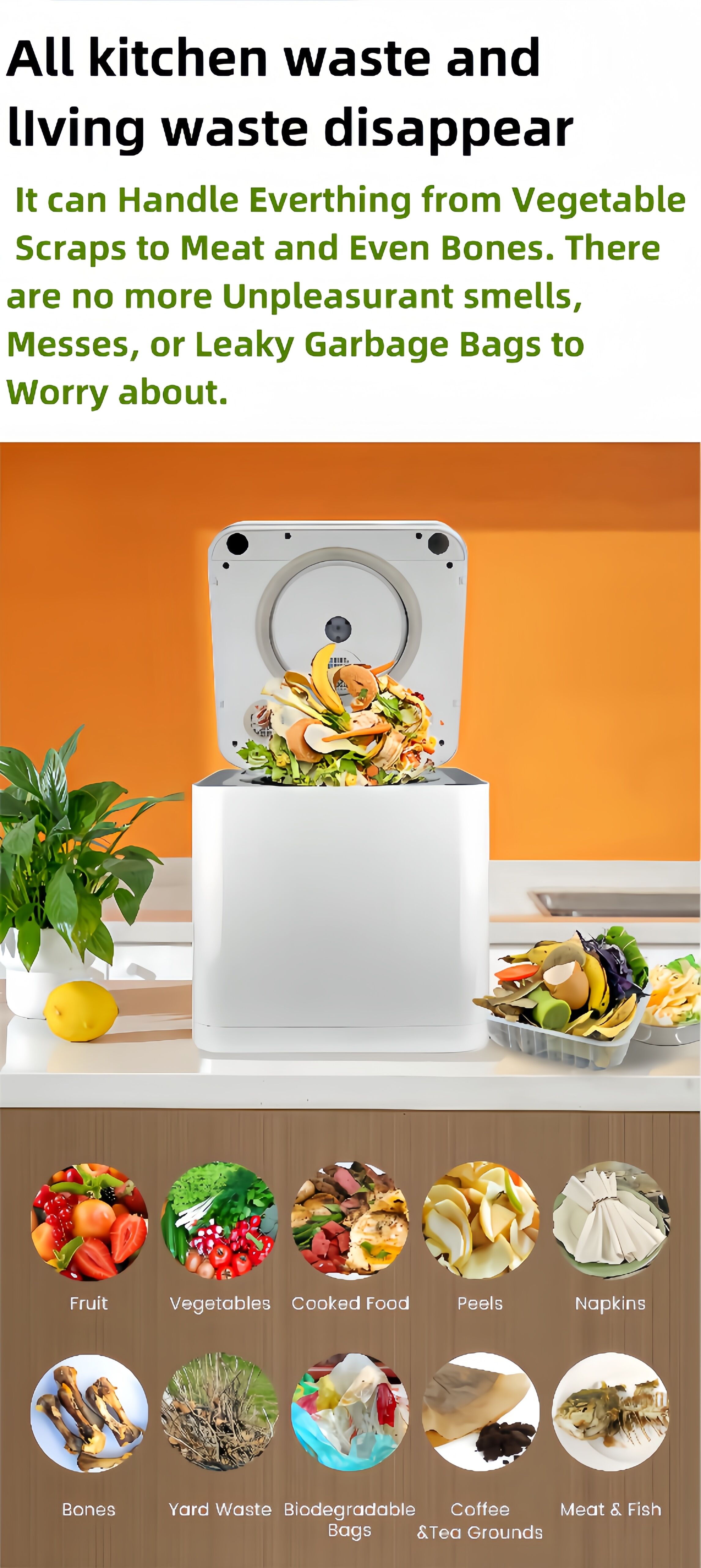 Electric Waste Kitchen Composter For Kitchen Indoor Smart Auto Garbage Disposal Home Compost ...