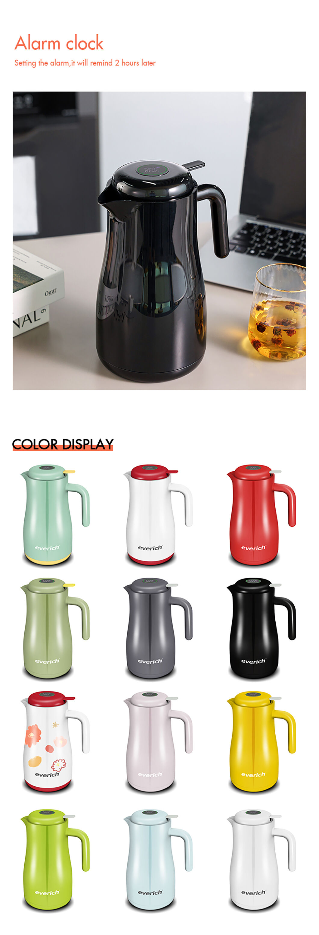 Everich Odm 950ml Coffee Tea Pots With Temperature Display Plastic ...