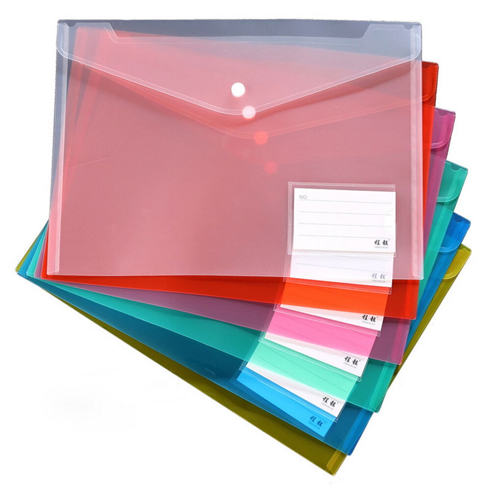 Custom Logo Filing Products Plastic Wallets Clear Document Bag With Snap Button Plastic File ...