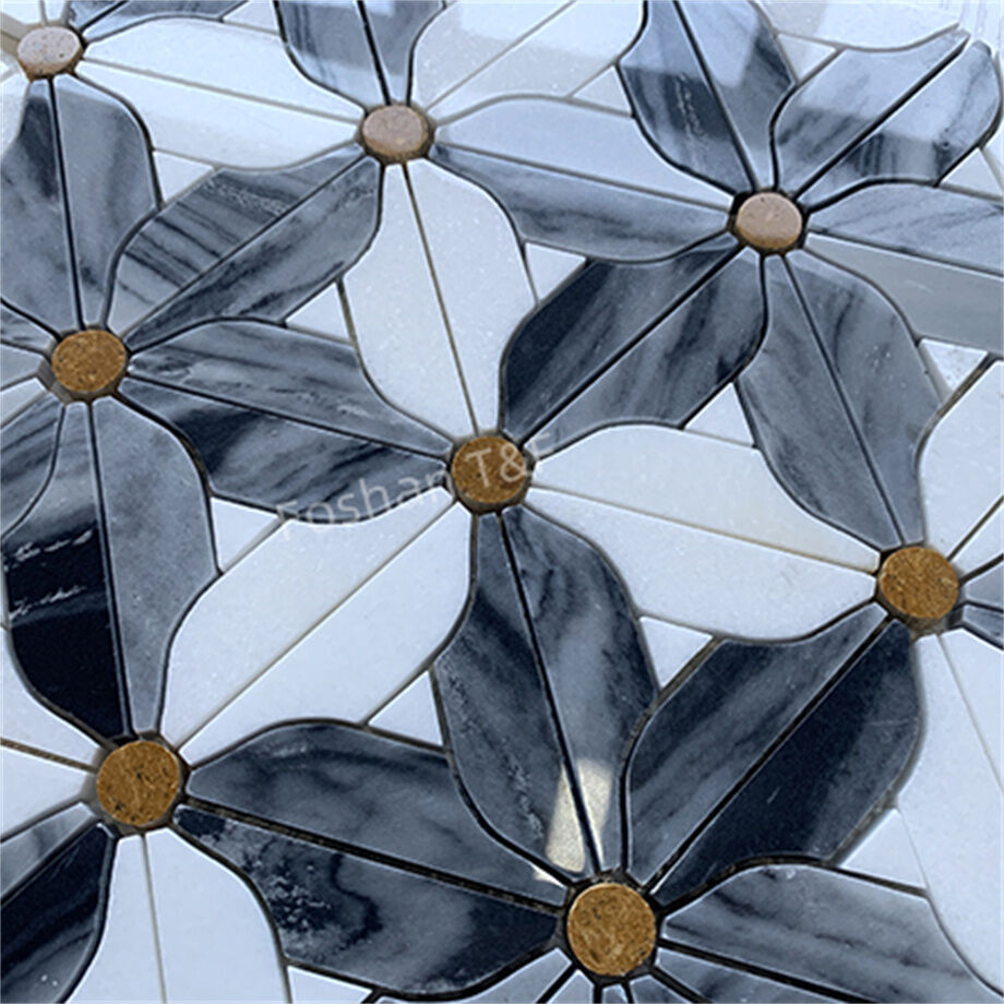 Waterjet Flower Pattern Marble Mosaic Brass Inlay Tile Mosaic Tile For ...