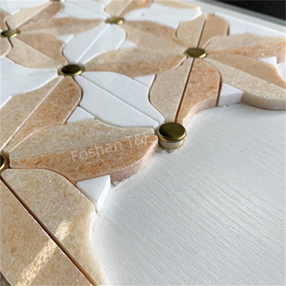 Waterjet Flower Pattern Marble Mosaic Brass Inlay Tile Mosaic Tile For ...