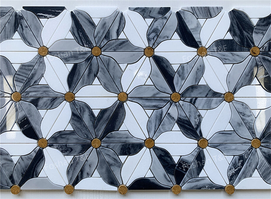 Waterjet Flower Pattern Marble Mosaic Brass Inlay Tile Mosaic Tile For ...