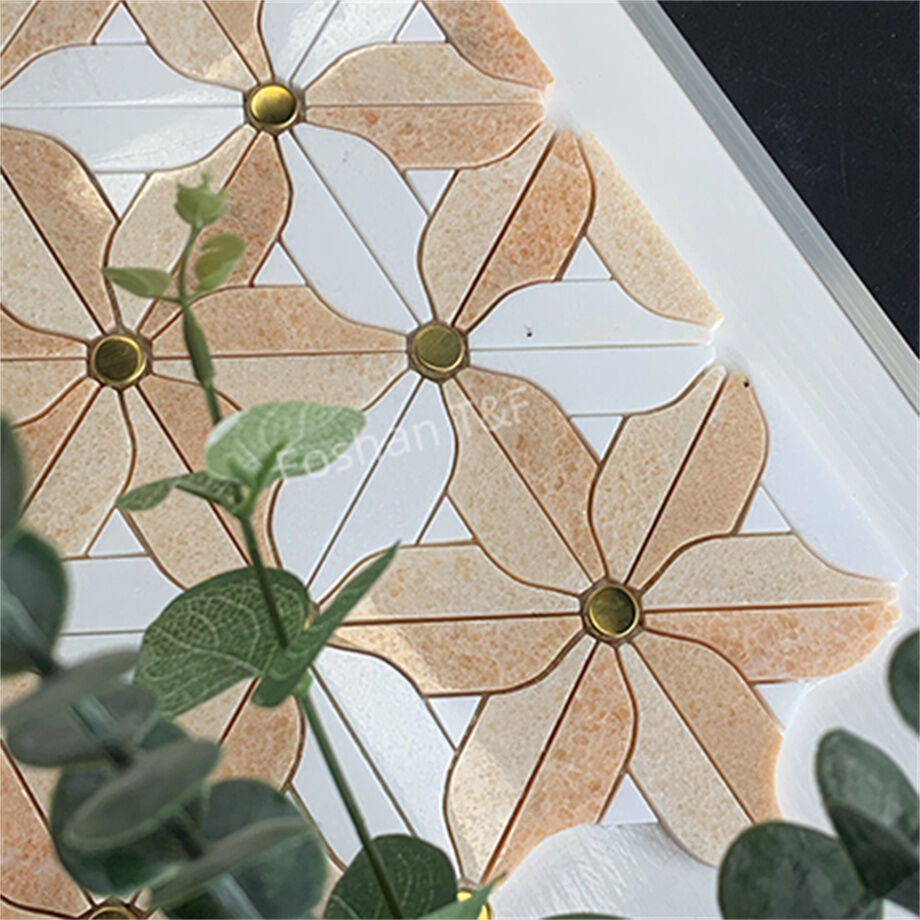 Waterjet Flower Pattern Marble Mosaic Brass Inlay Tile Mosaic Tile For ...