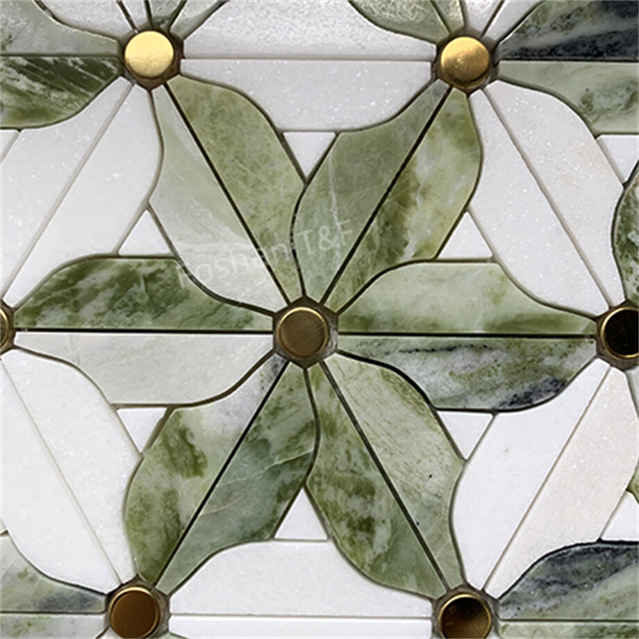 Waterjet Flower Pattern Marble Mosaic Brass Inlay Tile Mosaic Tile For ...