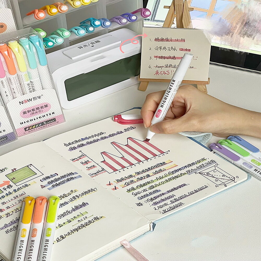 Double Ended Highlighters Dual Tip Mild Color Highlighter Marker Pen ...