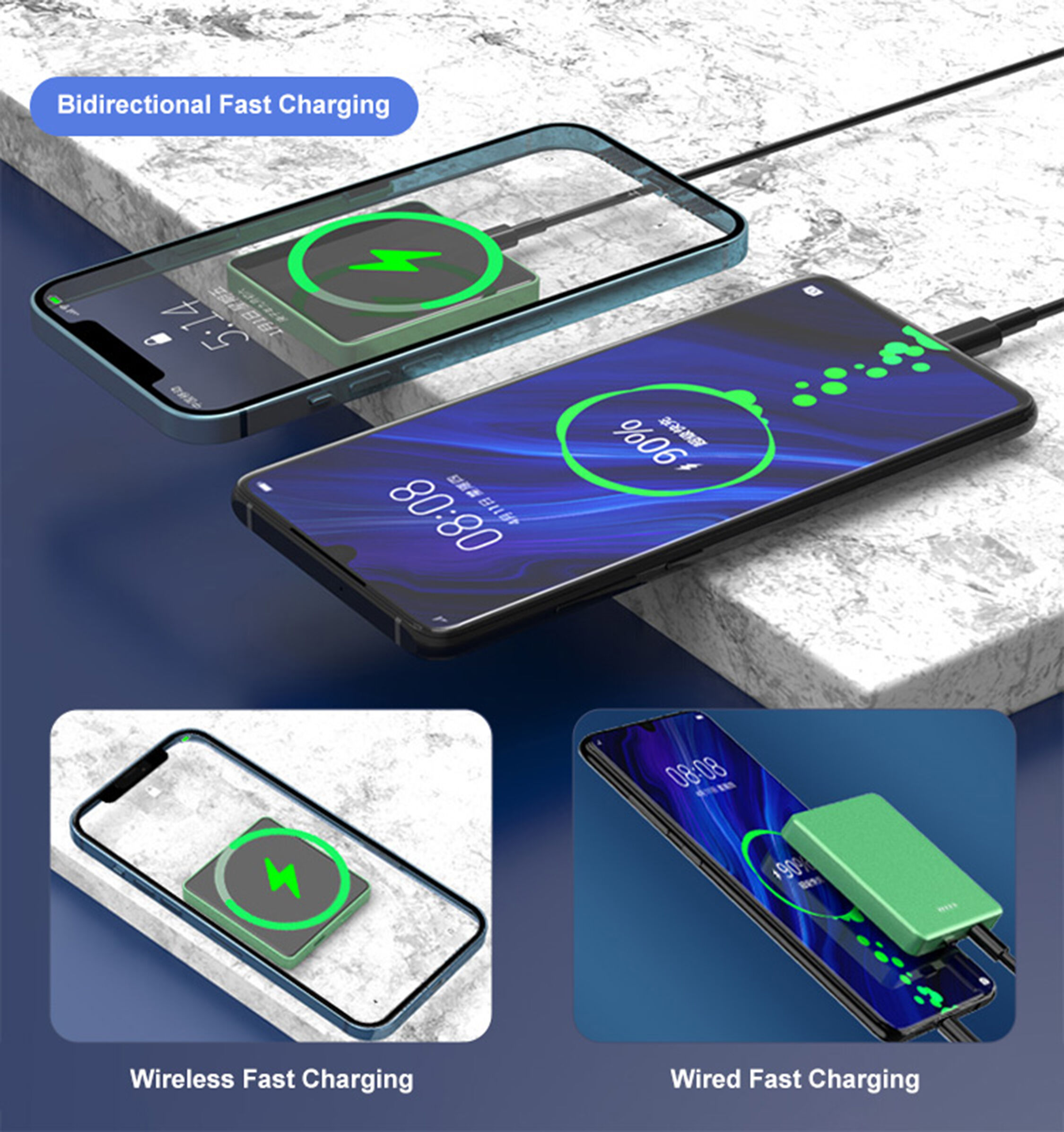 8000mah 15w Qi Pd20w Square Magnetic Wireless Charger Power Bank Fast ...