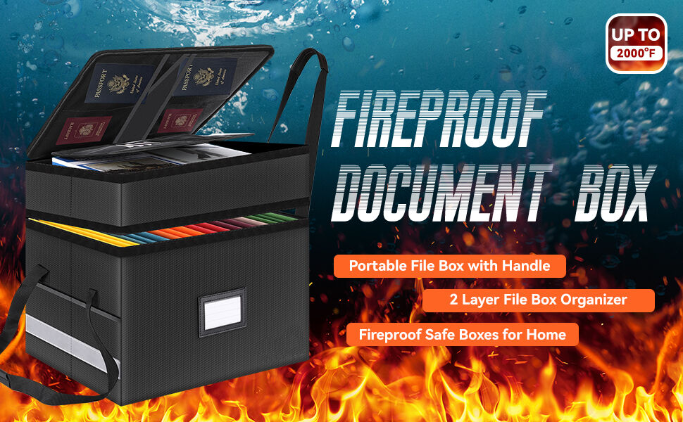 File Box With Lock 2-layer Document Organizer Fireproof Waterproof ...