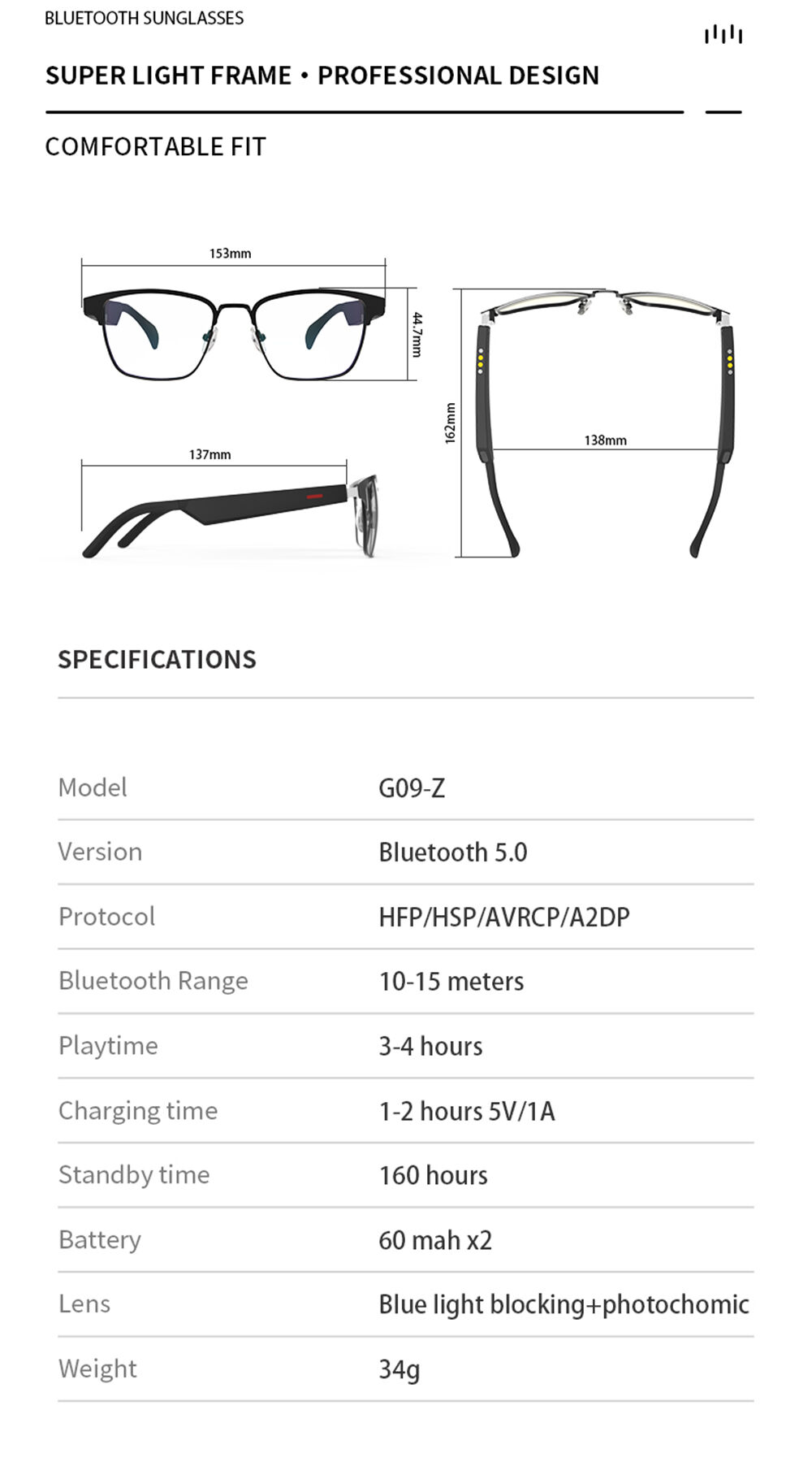 2024 High Quality Bluetooth 5 0 Wireless Smart Audio Glasses For