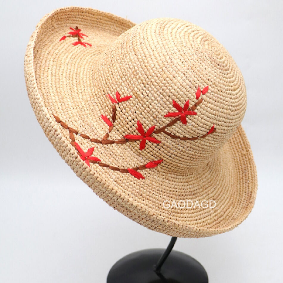 Unique Woman Beach Summer Fine Woven Raffia Straw Two Color Contrasting ...