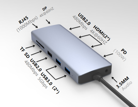 Type C Adapter Hub 12 In 1 Type C Hub Aluminum Usb-c Hub Splitter For ...