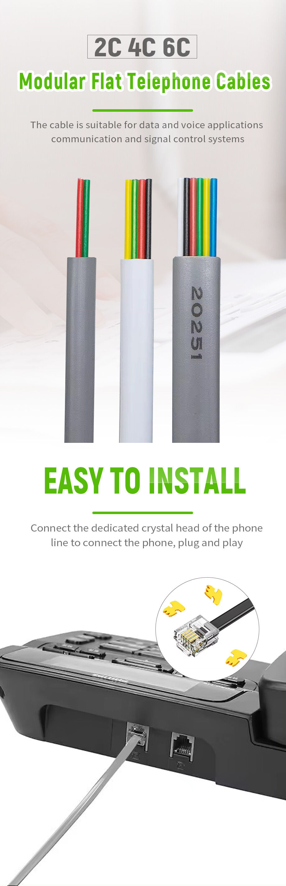 Cca 2 4 6 Wire Or Solid Copper 2 4 6 Core Flat Telephone Line Cable ...