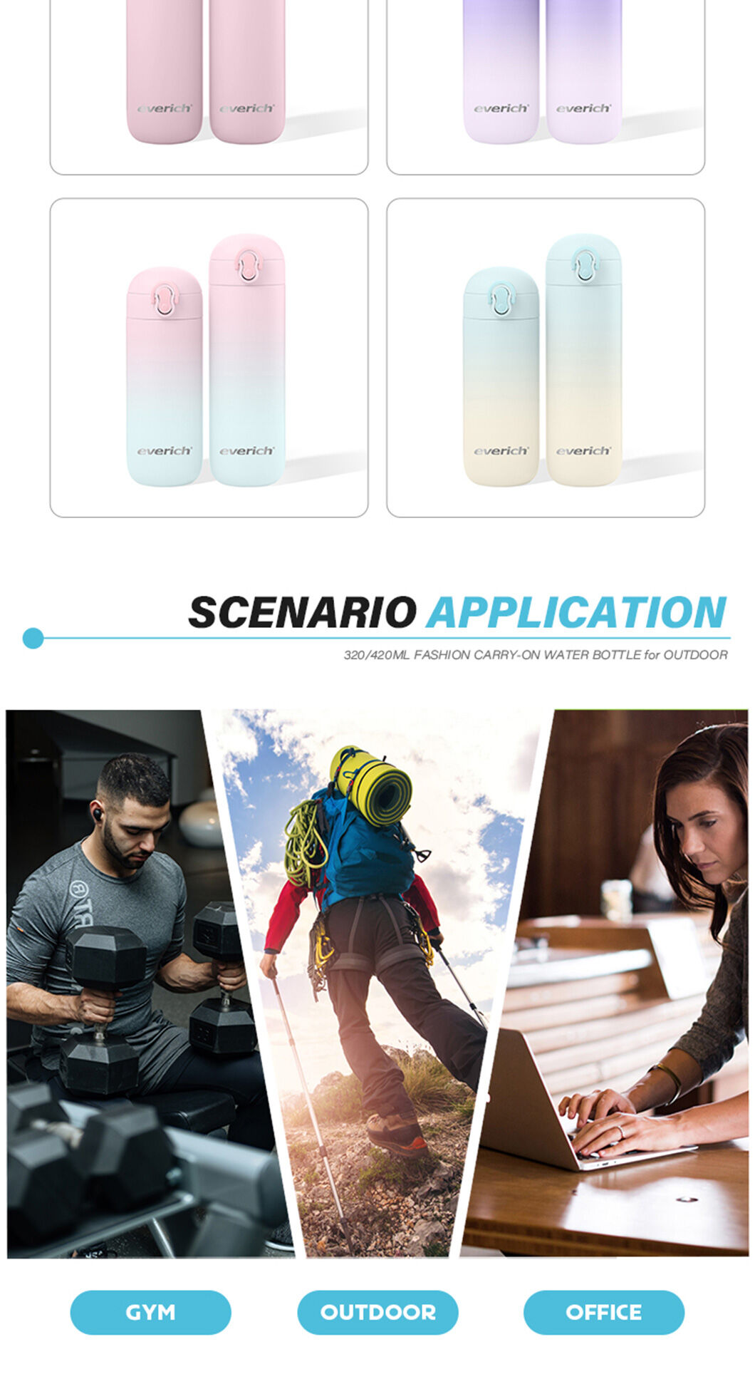 Everich New 320ml 420ml Wide Mouth Custom Bpa Free Stainless Steel Reusable Flask For Sports ...