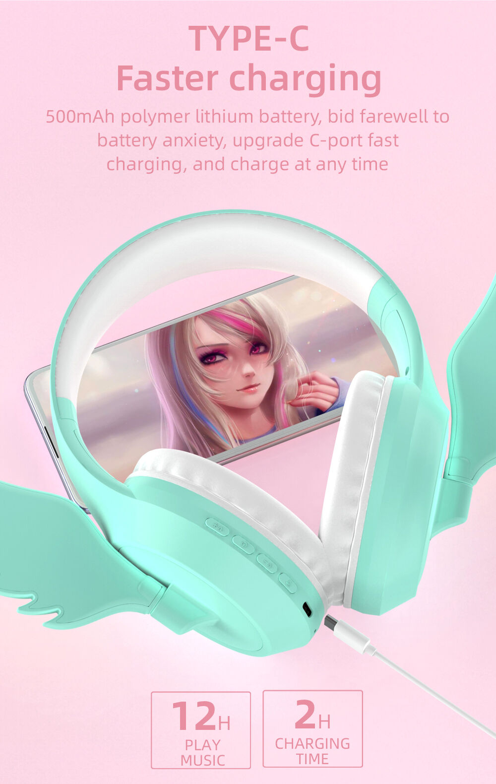 Factory Price Glowing Wings Wireless Comfortable Headphone (detachable ...