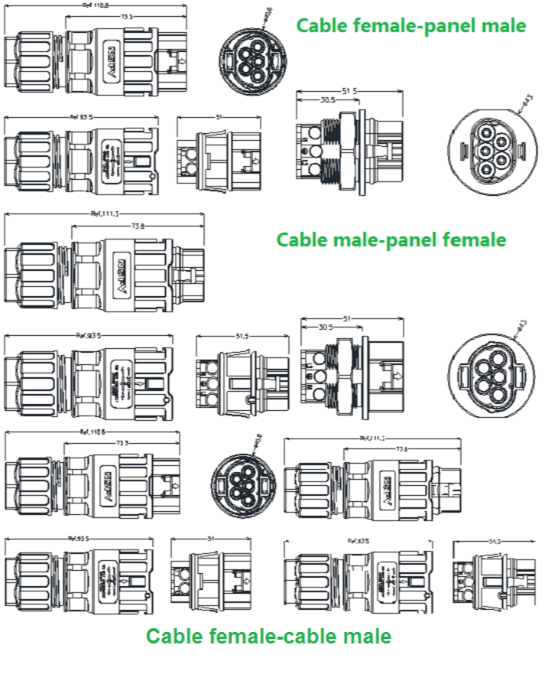 Solar Inverter Ac Connector 5pins Ac Output Connector Panel Male To ...