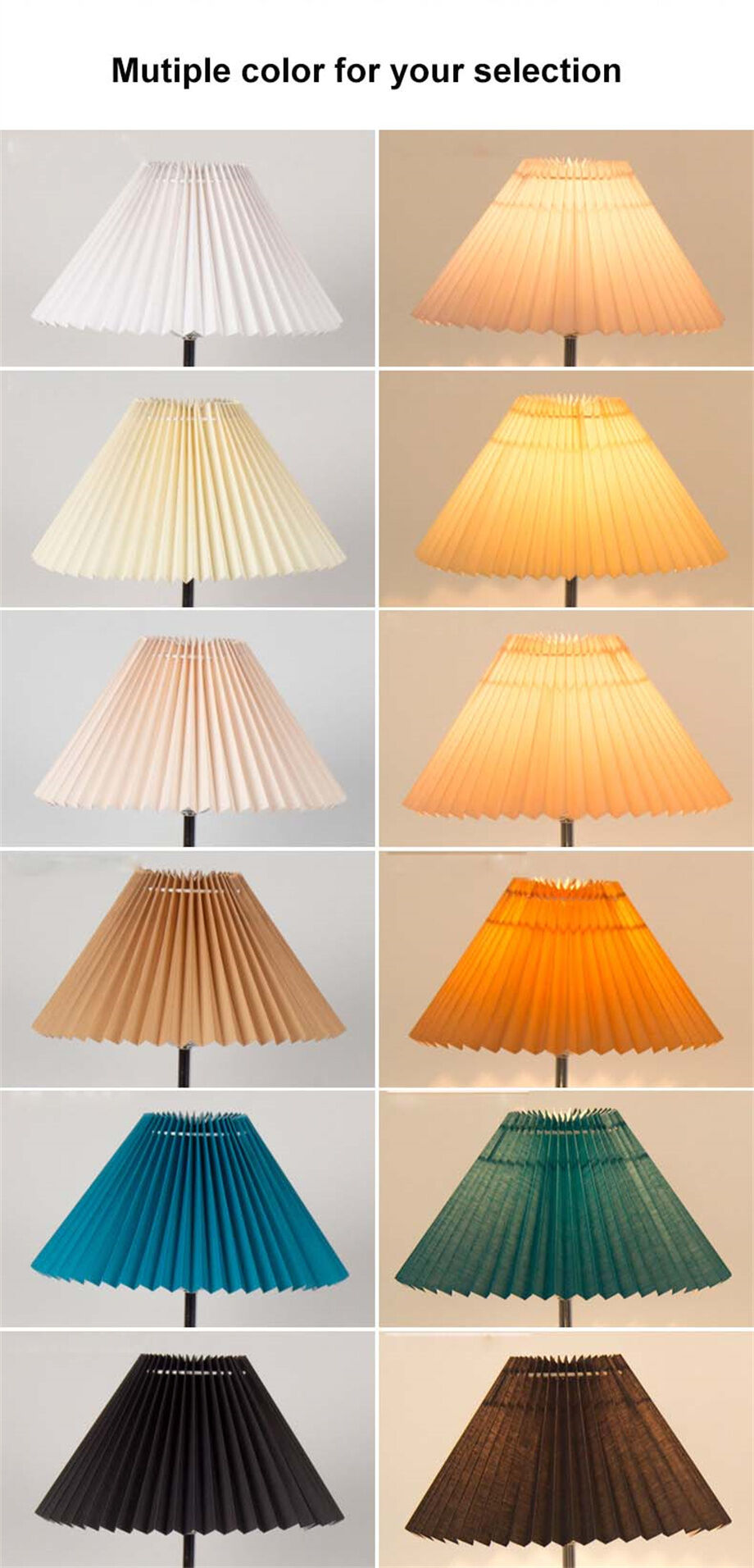 Table Lamp E27 Fabric Lampshade Eye-protection Creative Pleated Lamp ...