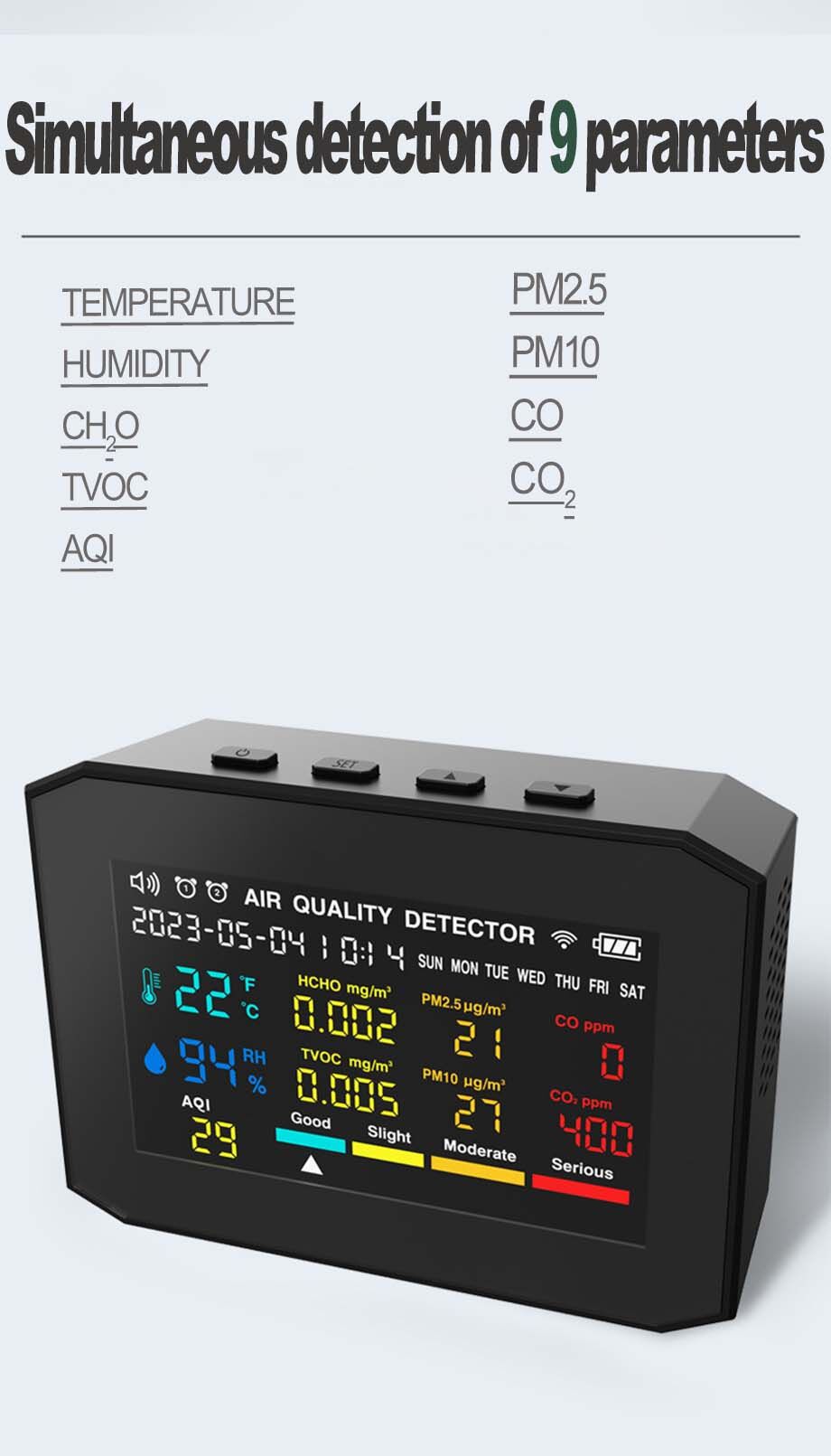 10 In 1 Carbon Dioxide Detector (pm2.5 Formaldehyde Tvoc Co Temperature ...