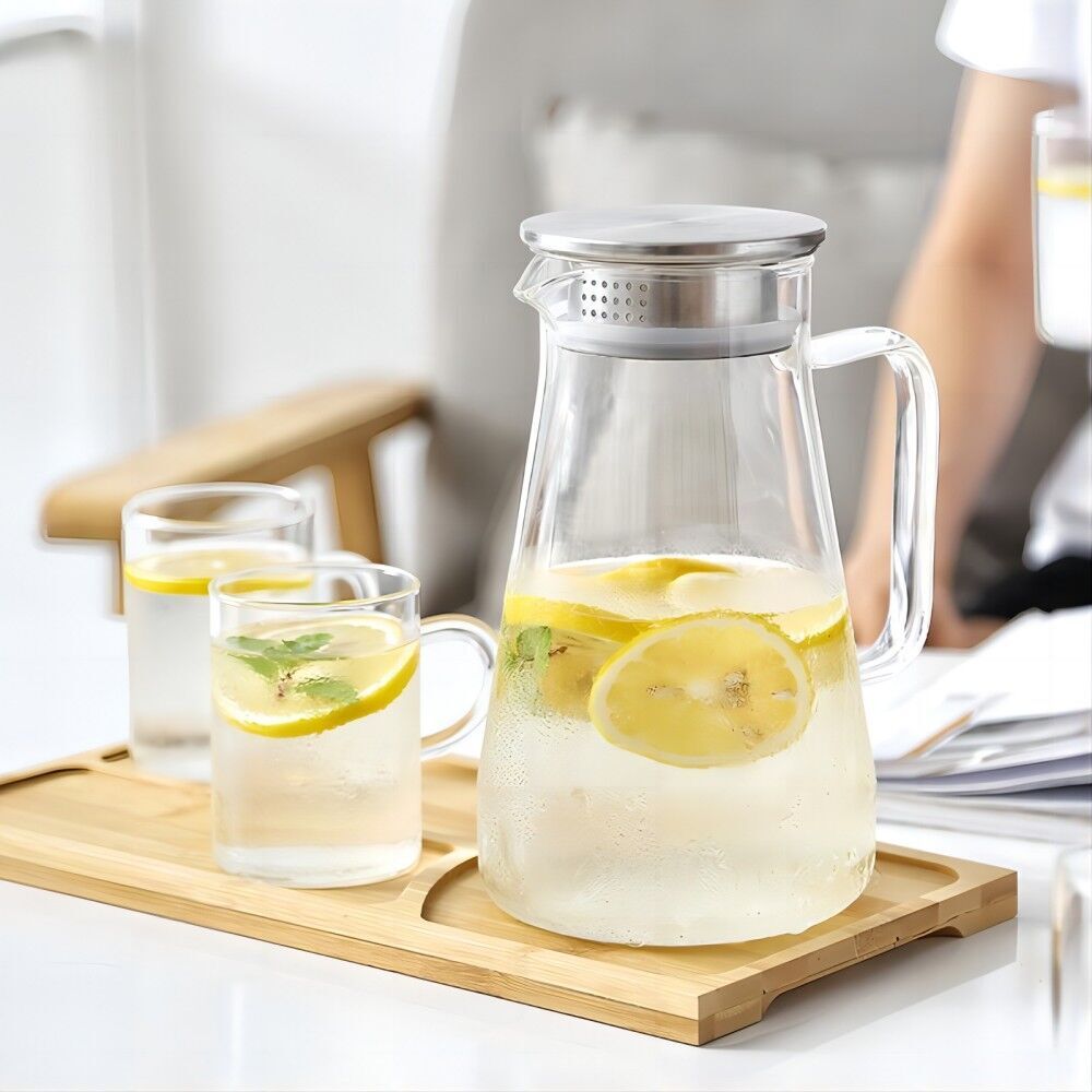 Spout High Borosilicate Glass Cold Water Jug Heat Resistant Kettle Wood ...
