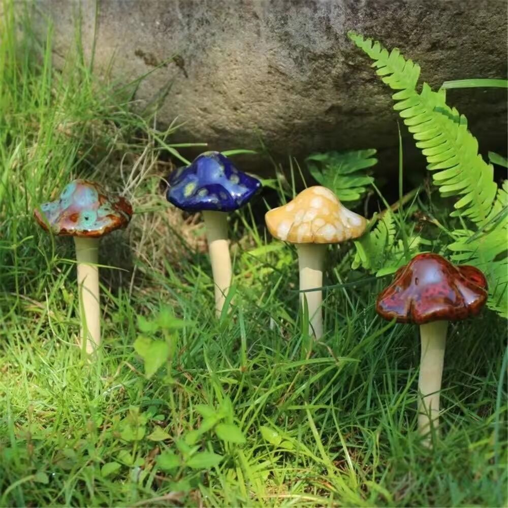 Ceramic Crafts Mini Mushroom Ornaments Fake Mushroom Statue For Garden ...
