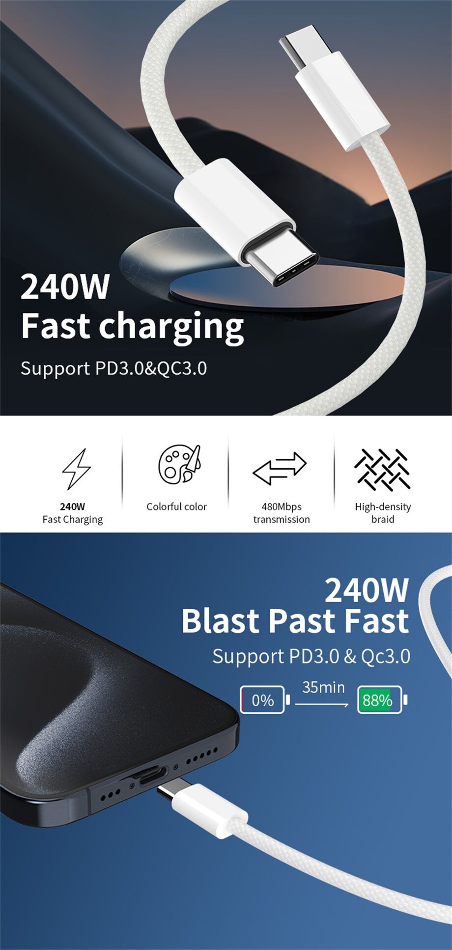 Popular New Product 240w Fast Charging Data Cable Usb Type-c To Usb C ...