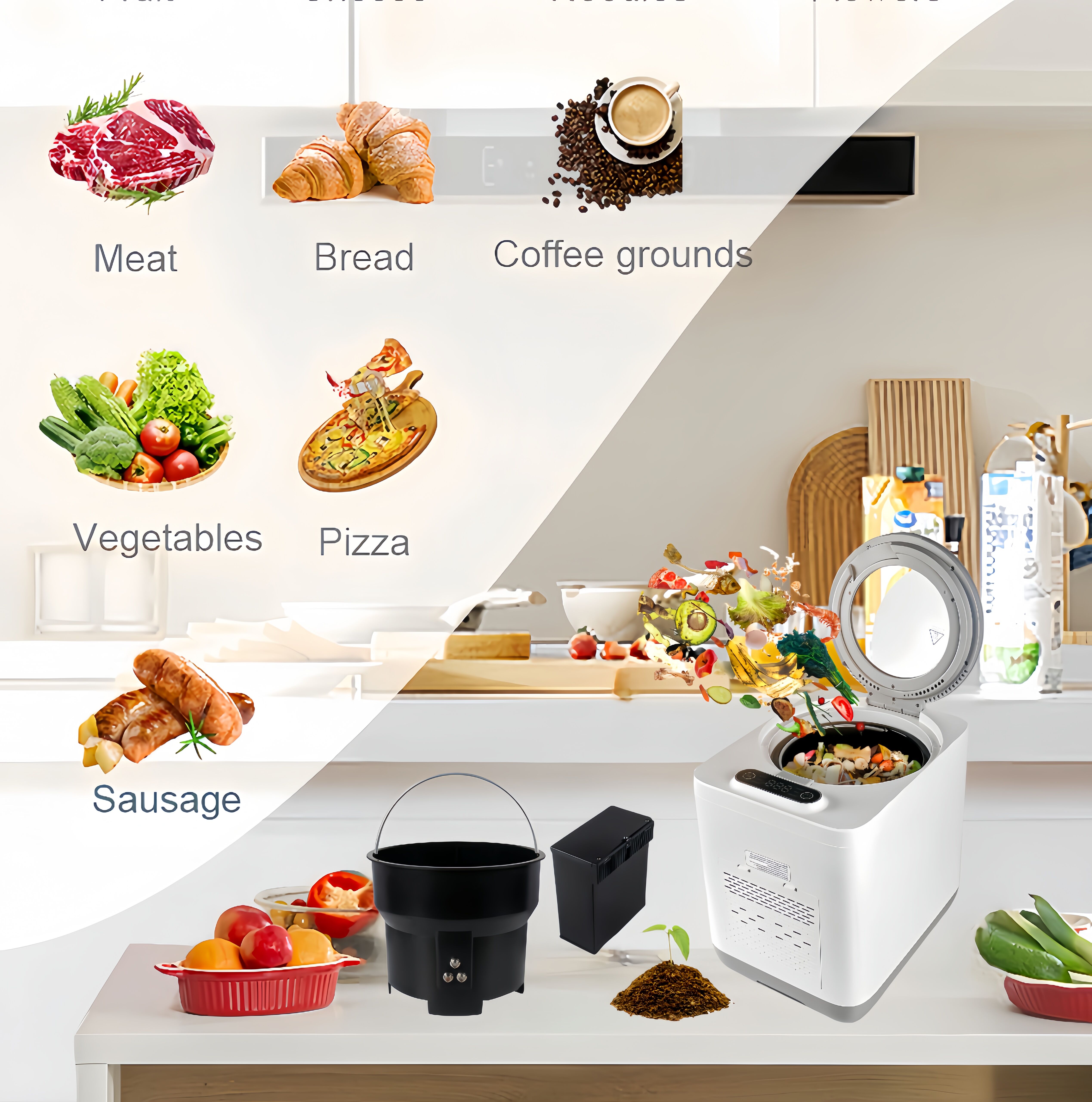 Indoor Food Composter Fruits Food Recycler Composter Electric Waste ...