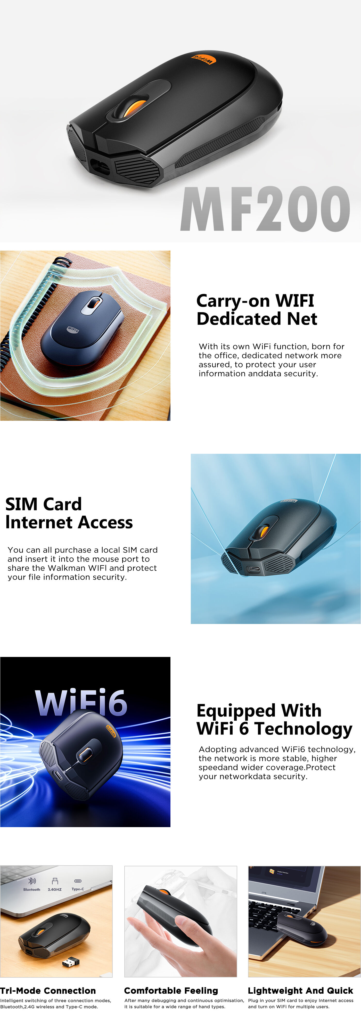 Mf200 Carry-on Wifi Secure Netword Security Tri-mode Office Mouse $7.75 - Wholesale China Wifi-6 ...