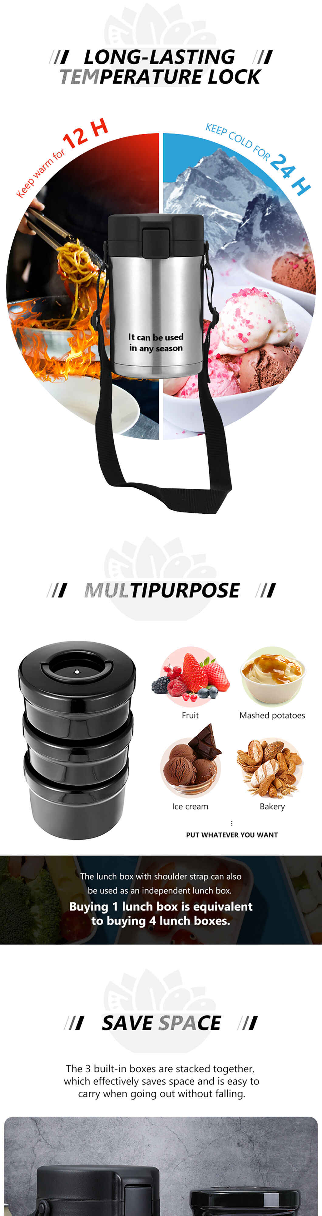 Everich High Quality Watertight Independently Sealed Stainless Steel Multilayer Lunch Box ...