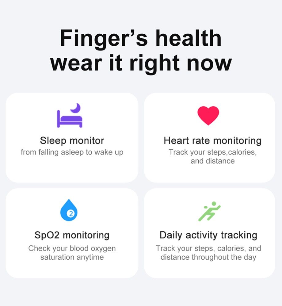 Smart Finger Ring Health Tracker Heart Rate Blood Oxygen Monitoring ...